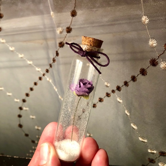 Accents | Mini Purple Rose In A Bottle With White Glitter | Poshmark